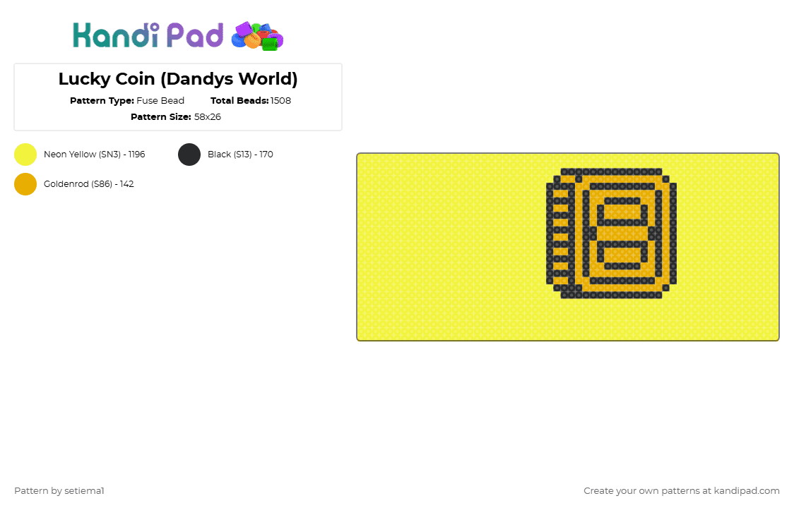 Lucky Coin (Dandys World) Fuse Bead Pattern - Kandi Pad | Kandi ...