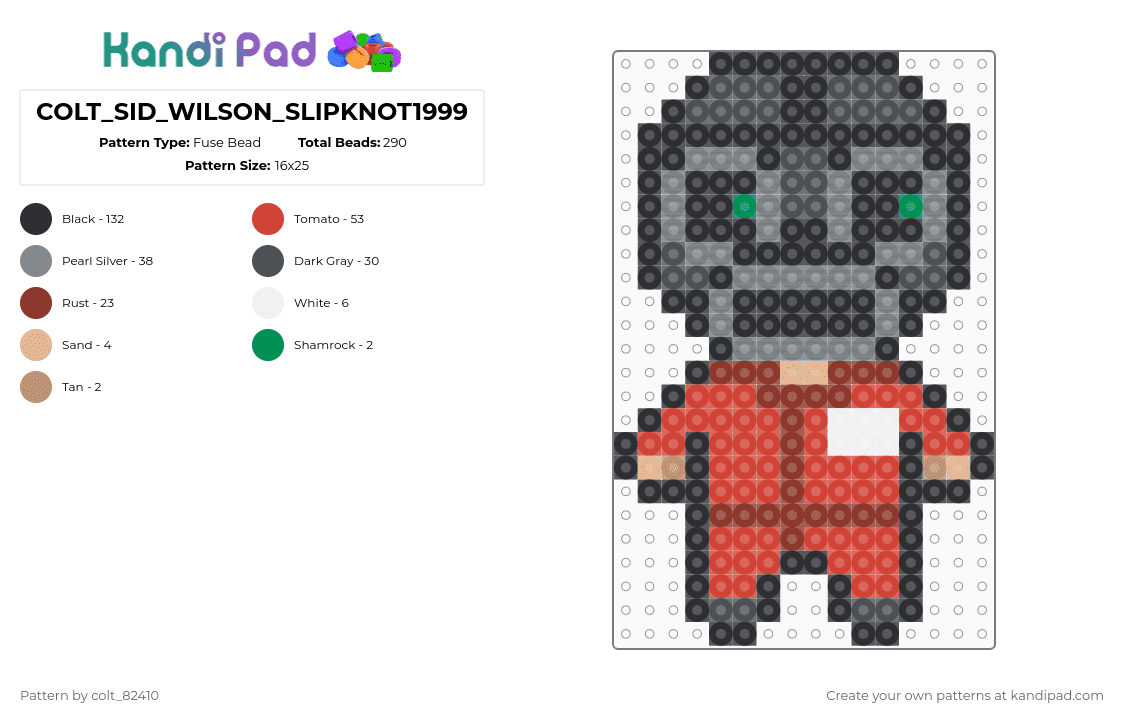 COLT_SID_WILSON_SLIPKNOT1999 Fuse Bead Pattern - Kandi Pad | Kandi ...