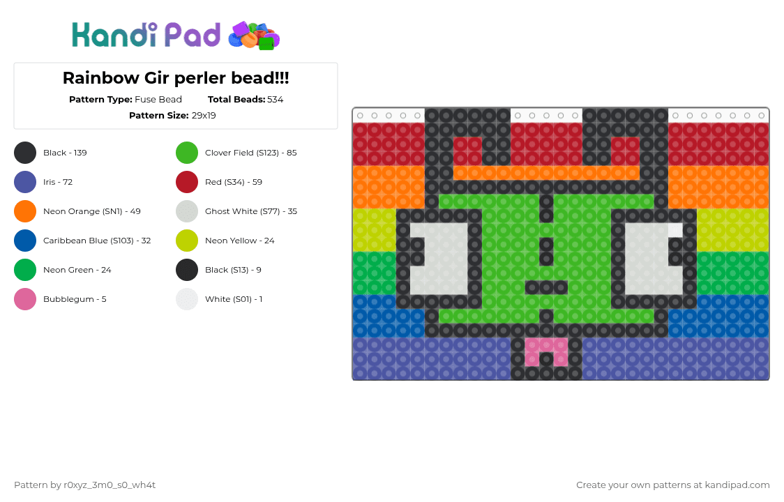 Rainbow Gir perler bead!!! Fuse Bead Pattern - Kandi Pad | Kandi ...
