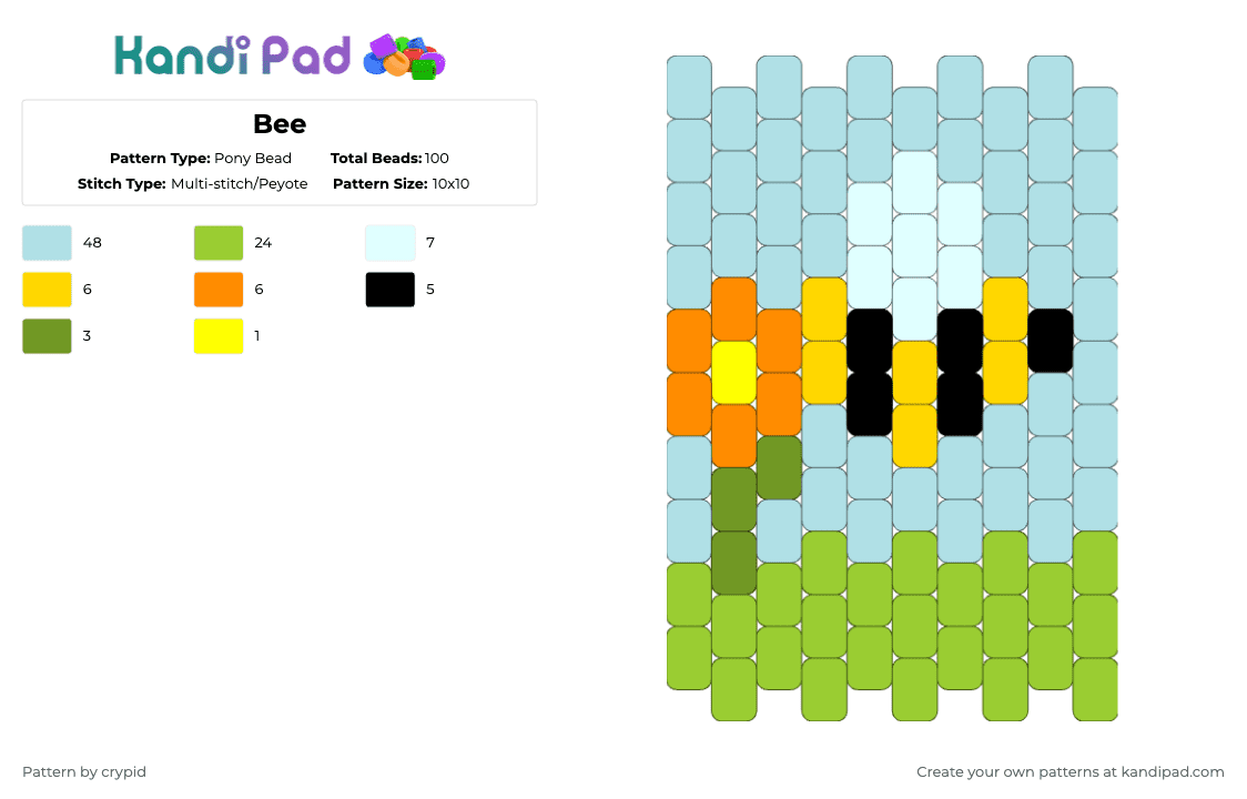 Bee Pony Bead Pattern - Kandi Pad | Kandi Patterns, Fuse Bead Patterns ...