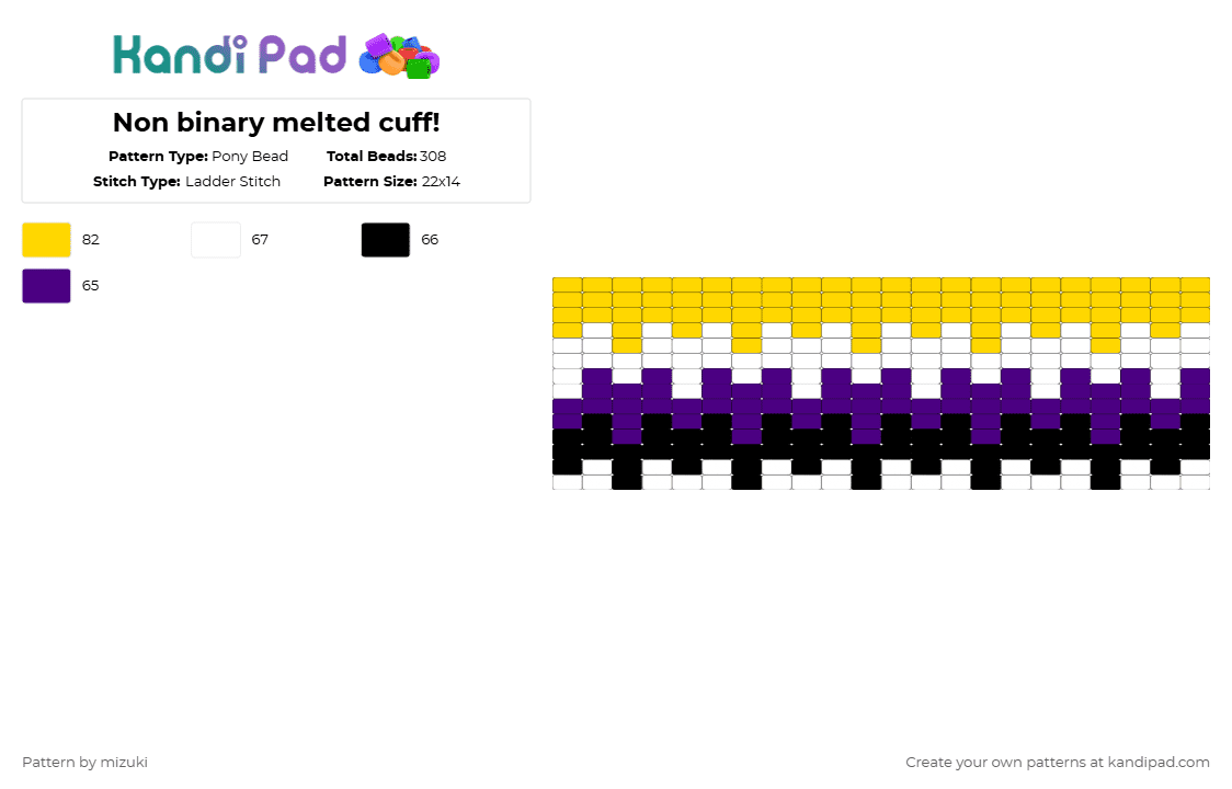 Non binary melted cuff! Pony Bead Pattern - Kandi Pad | Kandi Patterns ...