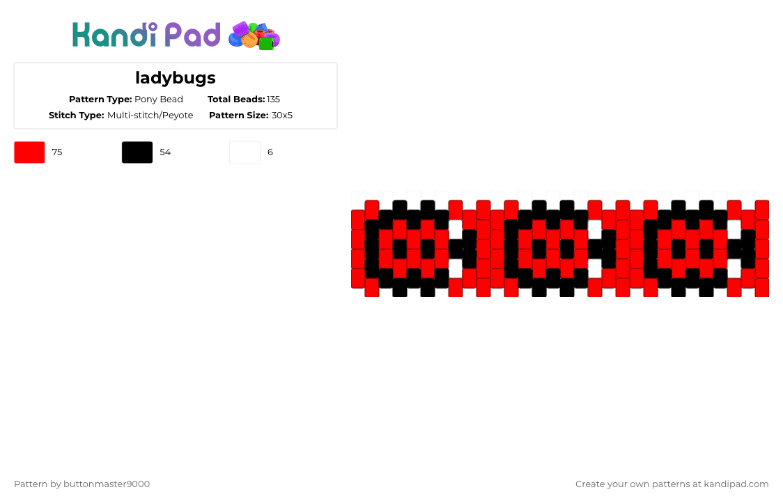 Ladybugs Pony Bead Pattern - Kandi Pad | Kandi Patterns, Fuse Bead ...