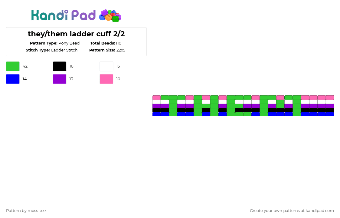 They/them ladder cuff 2/2 Pony Bead Pattern - Kandi Pad | Kandi ...