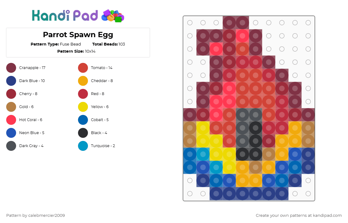 Parrot Spawn Egg Fuse Bead Pattern - Kandi Pad | Kandi Patterns, Fuse ...