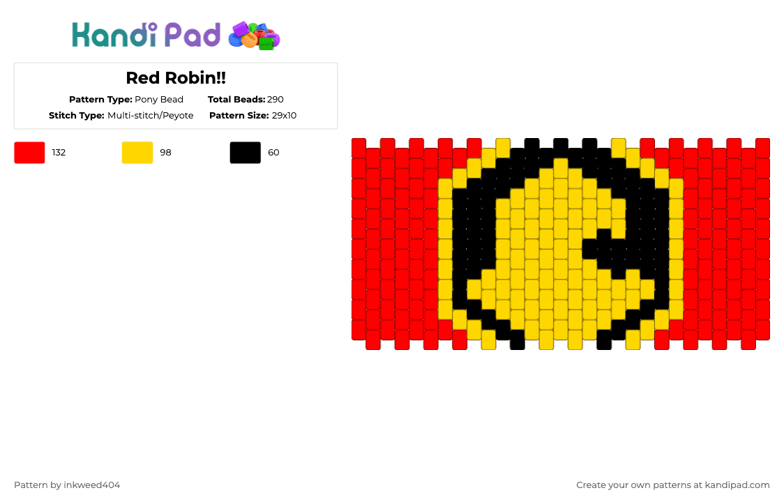 Red Robin!! Pony Bead Pattern - Kandi Pad | Kandi Patterns, Fuse Bead ...