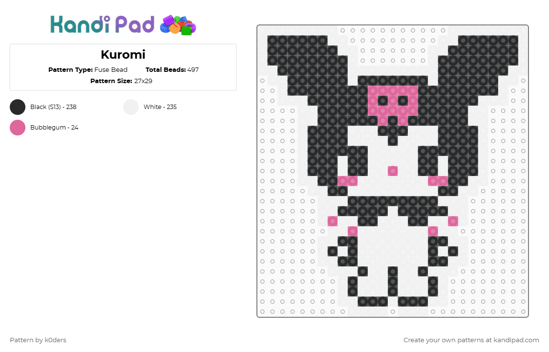 Kuromi Fuse Bead Pattern - Kandi Pad | Kandi Patterns, Fuse Bead ...