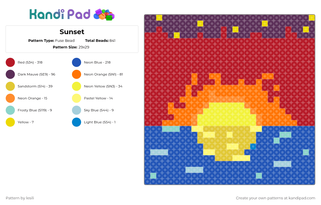 Sunset Fuse Bead Pattern - Kandi Pad | Kandi Patterns, Fuse Bead ...