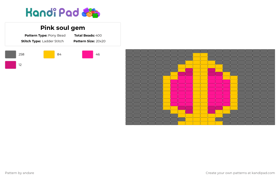 Pink soul gem Pony Bead Pattern - Kandi Pad | Kandi Patterns, Fuse Bead ...