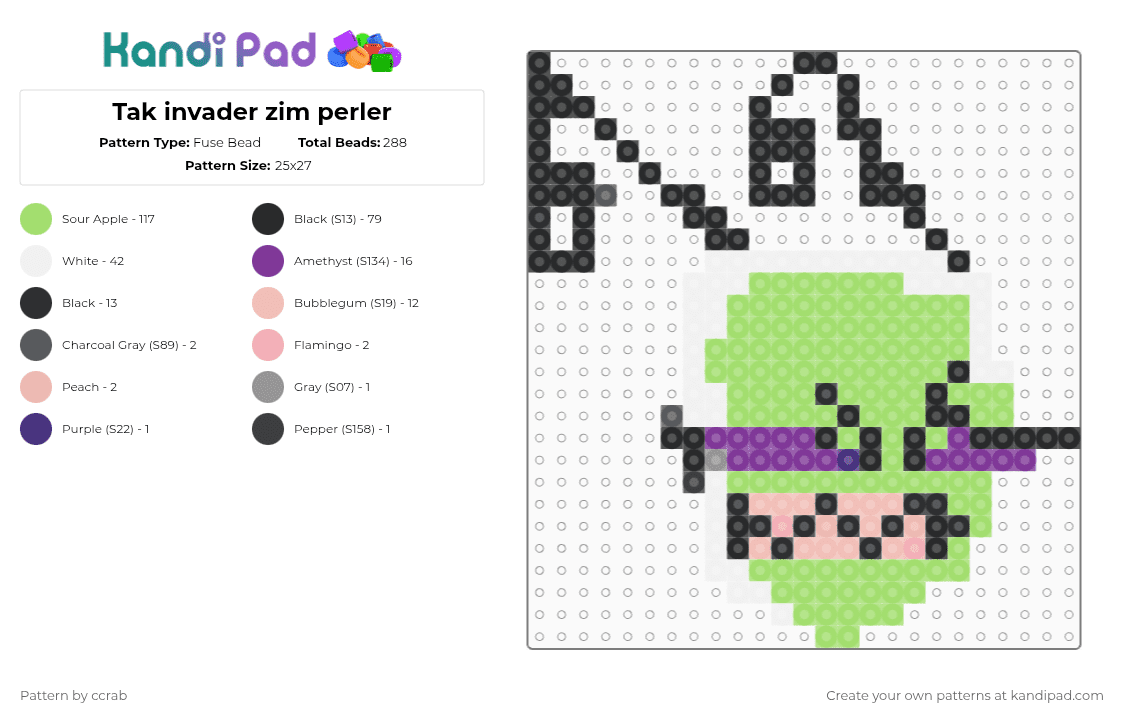 Tak invader zim perler Fuse Bead Pattern - Kandi Pad | Kandi Patterns ...