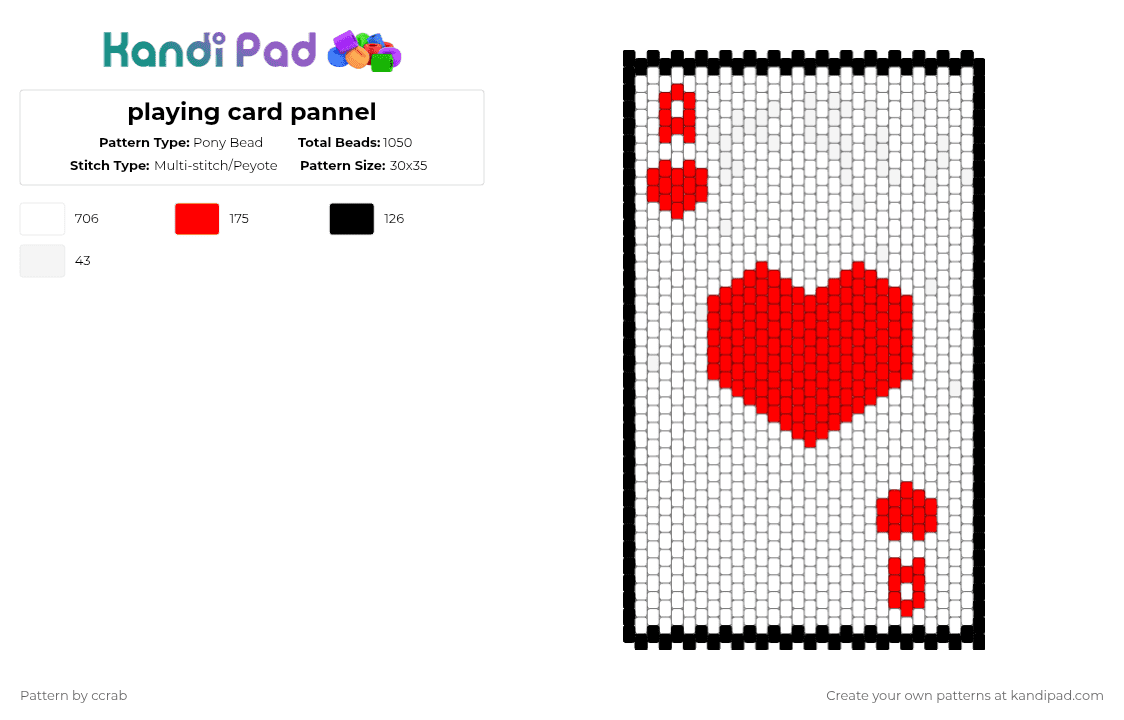 Playing card pannel Pony Bead Pattern - Kandi Pad | Kandi Patterns ...