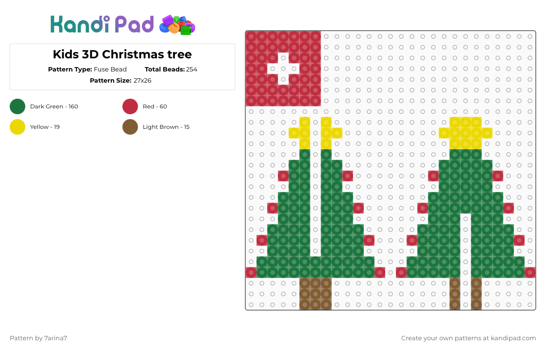 Kids 3D Christmas tree Fuse Bead Pattern - Kandi Pad | Kandi Patterns ...