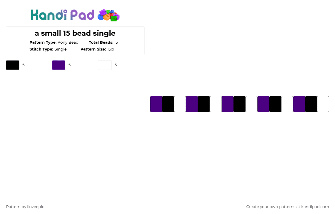 A small 15 bead single Pony Bead Pattern - Kandi Pad | Kandi Patterns ...