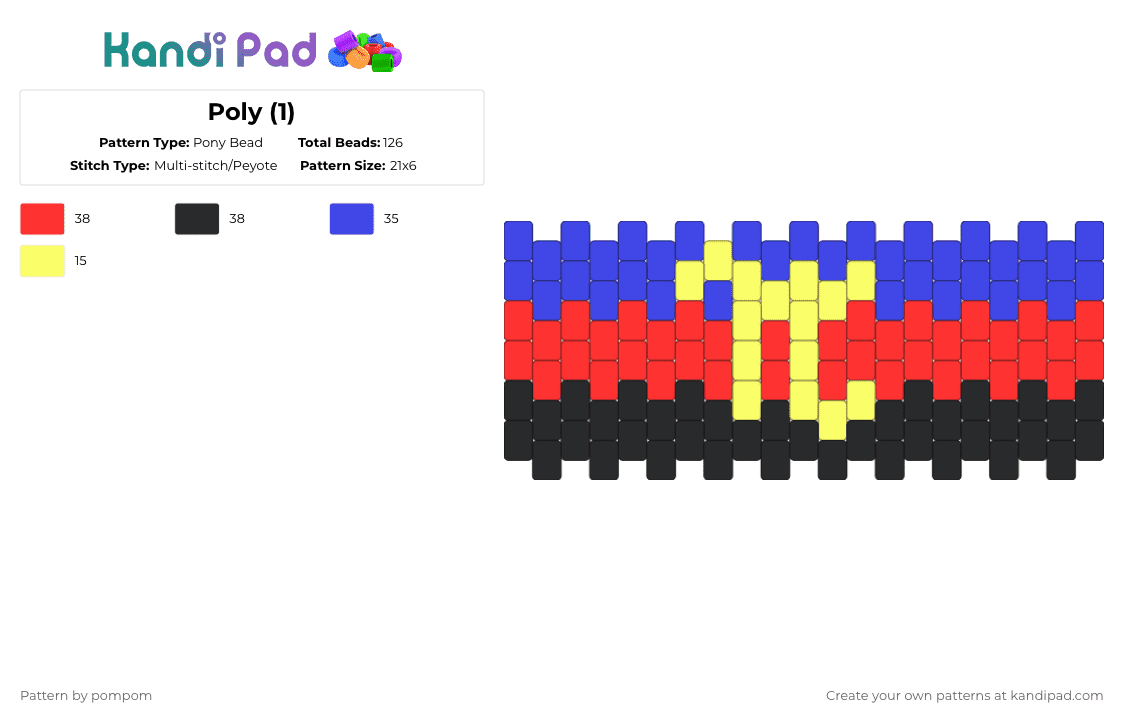 Poly (1) Pony Bead Pattern - Kandi Pad | Kandi Patterns, Fuse Bead ...