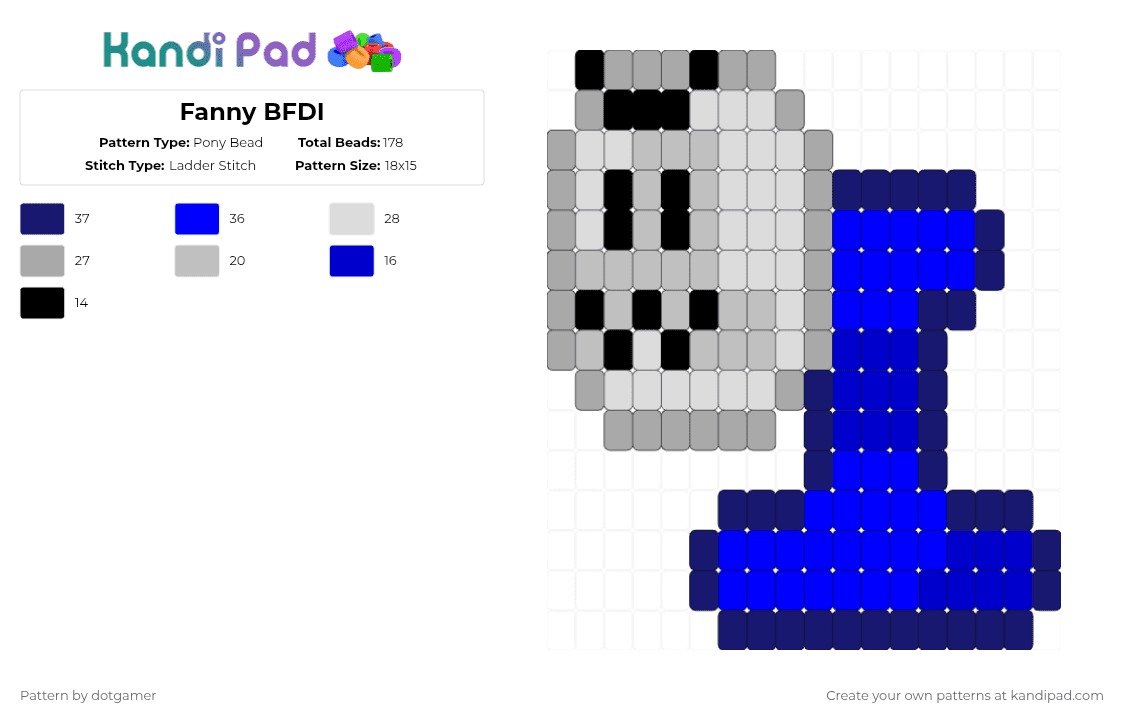 Fanny BFDI Pony Bead Pattern - Kandi Pad | Kandi Patterns, Fuse Bead ...