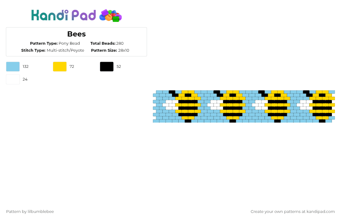 Bees Pony Bead Pattern - Kandi Pad | Kandi Patterns, Fuse Bead Patterns ...