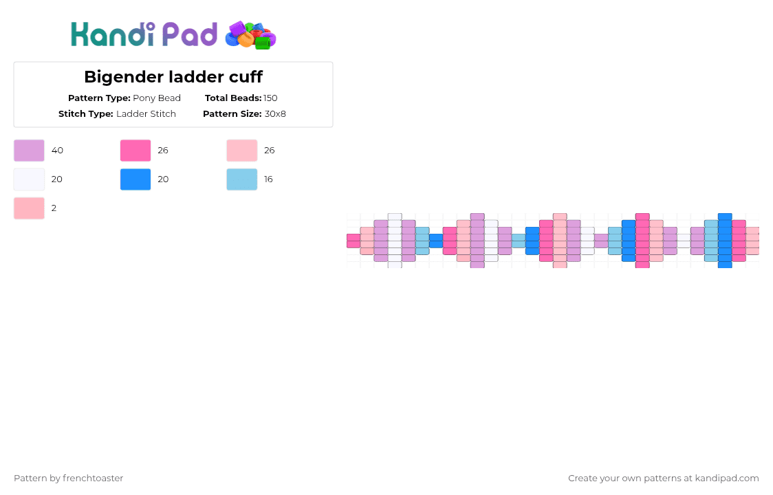 Bigender ladder cuff Pony Bead Pattern - Kandi Pad | Kandi Patterns ...