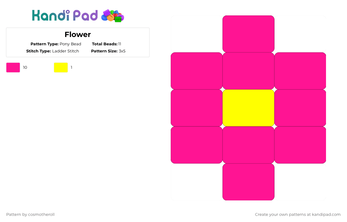 Flower Pony Bead Pattern - Kandi Pad | Kandi Patterns, Fuse Bead ...