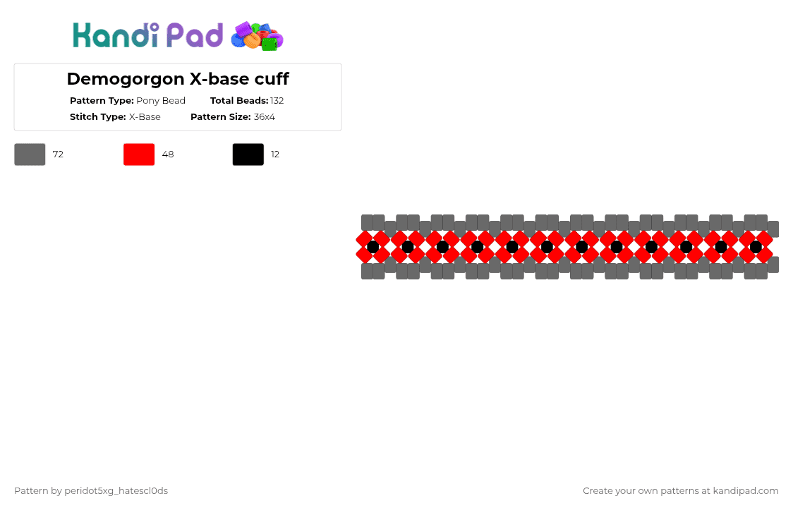 Demogorgon X-base cuff Pony Bead Pattern - Kandi Pad | Kandi Patterns ...