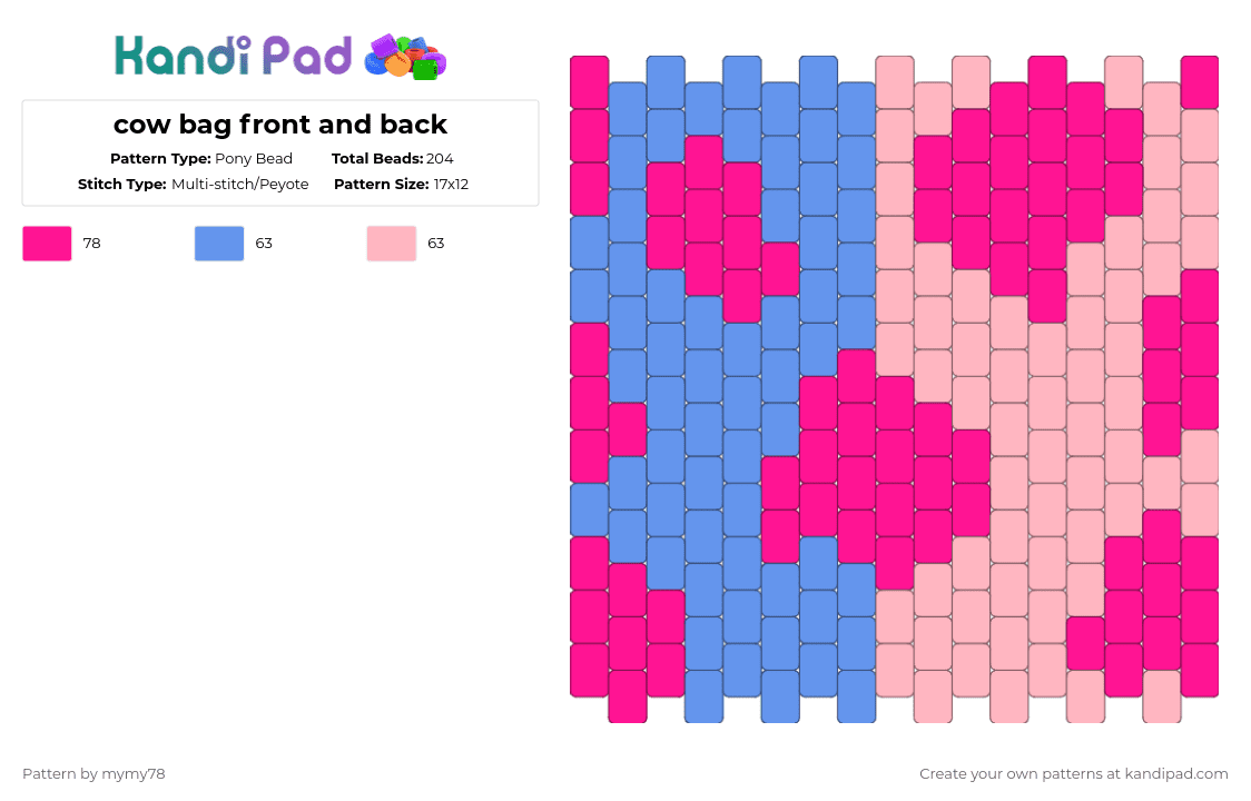 Cow bag front and back Pony Bead Pattern - Kandi Pad | Kandi Patterns ...