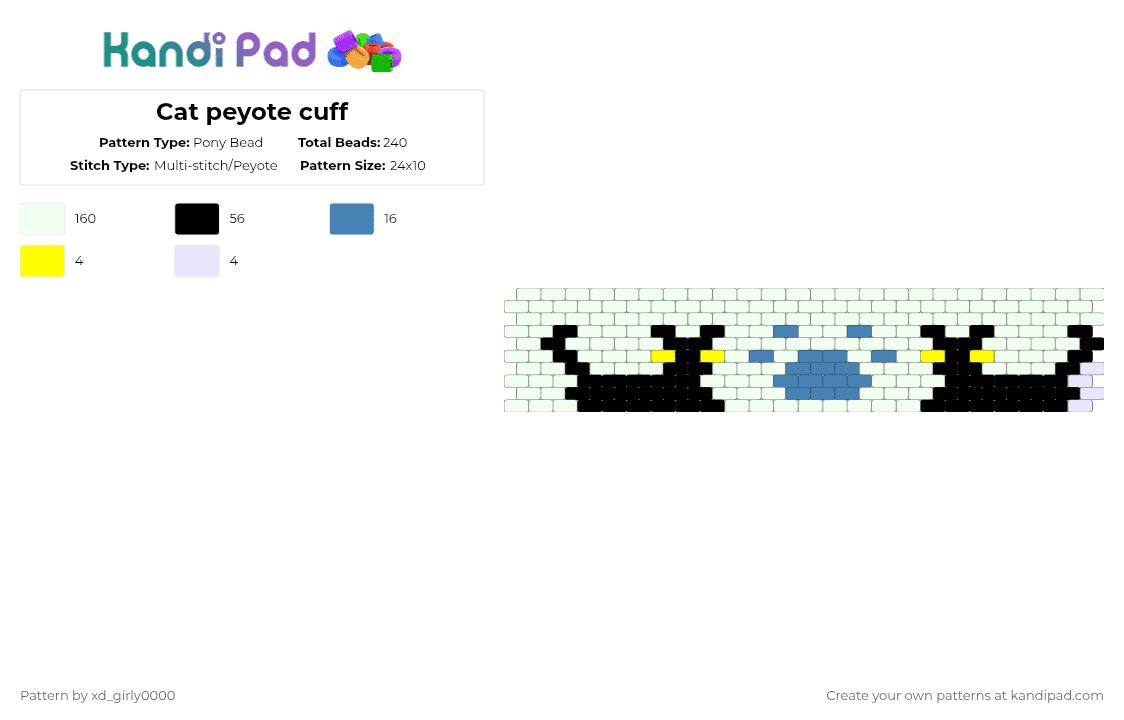 Cat peyote cuff Pony Bead Pattern - Kandi Pad | Kandi Patterns, Fuse ...