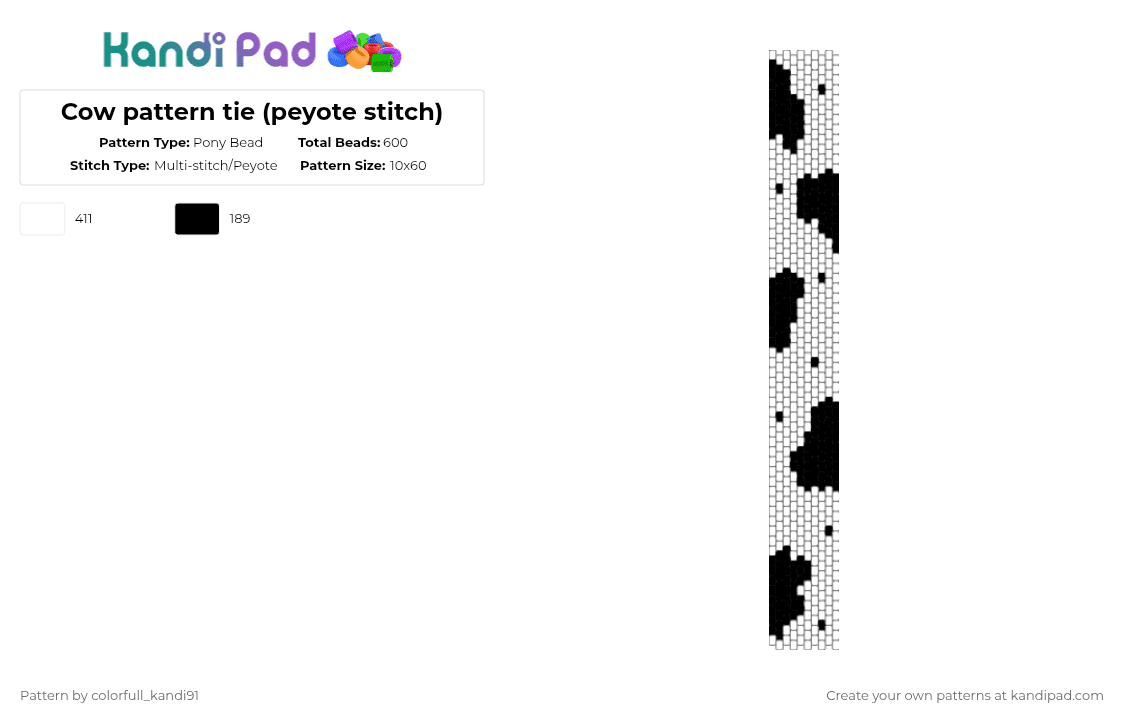 Cow pattern tie (peyote stitch) Pony Bead Pattern - Kandi Pad | Kandi ...