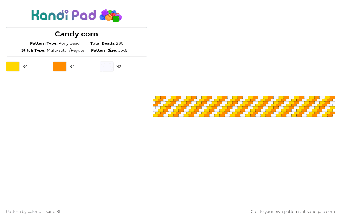 Candy corn Pony Bead Pattern - Kandi Pad | Kandi Patterns, Fuse Bead ...