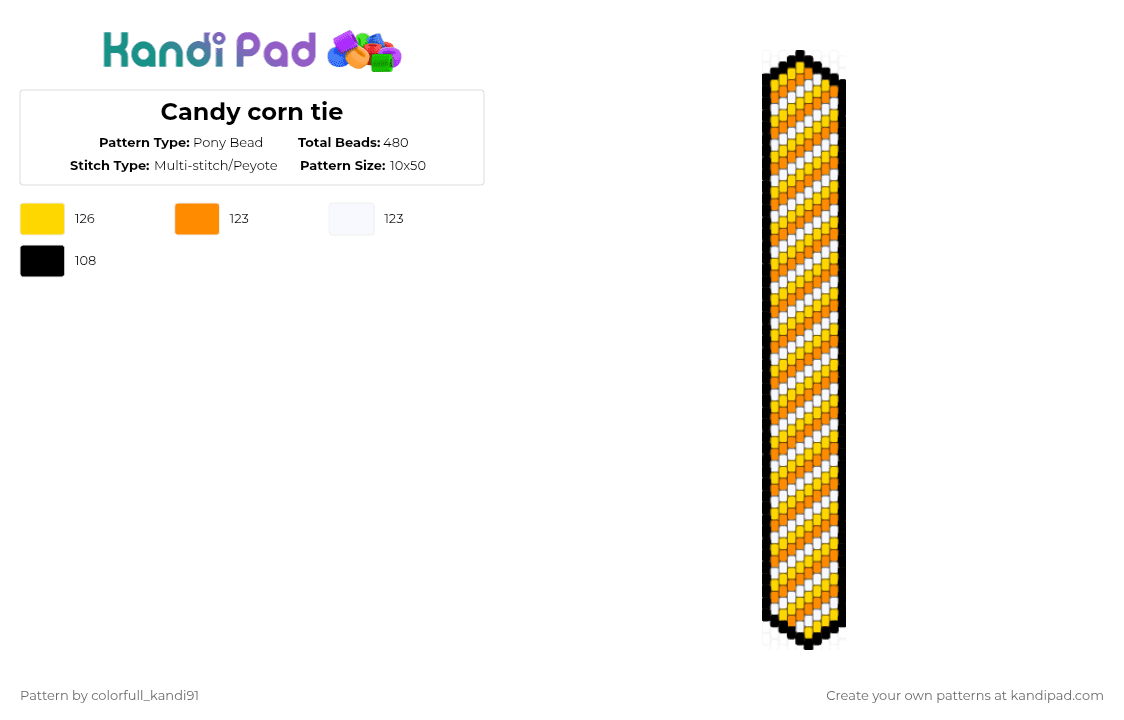 Candy corn tie Pony Bead Pattern - Kandi Pad | Kandi Patterns, Fuse ...