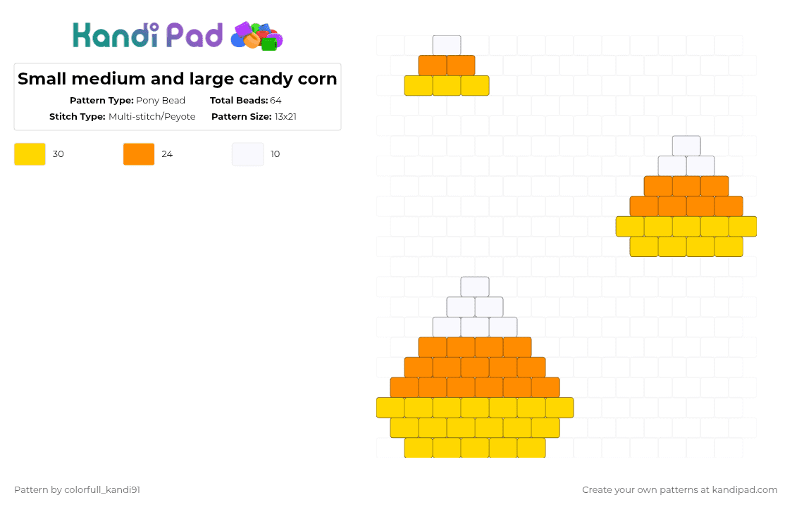 Small medium and large candy corn Pony Bead Pattern - Kandi Pad | Kandi ...
