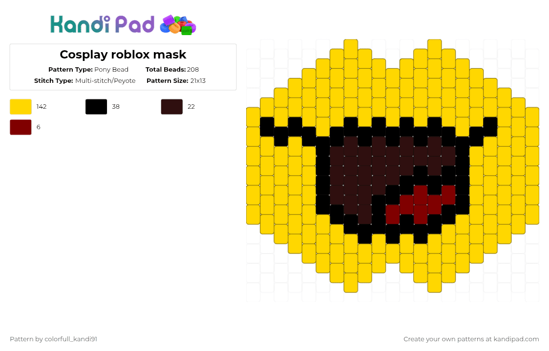 Cosplay roblox mask Pony Bead Pattern - Kandi Pad | Kandi Patterns ...