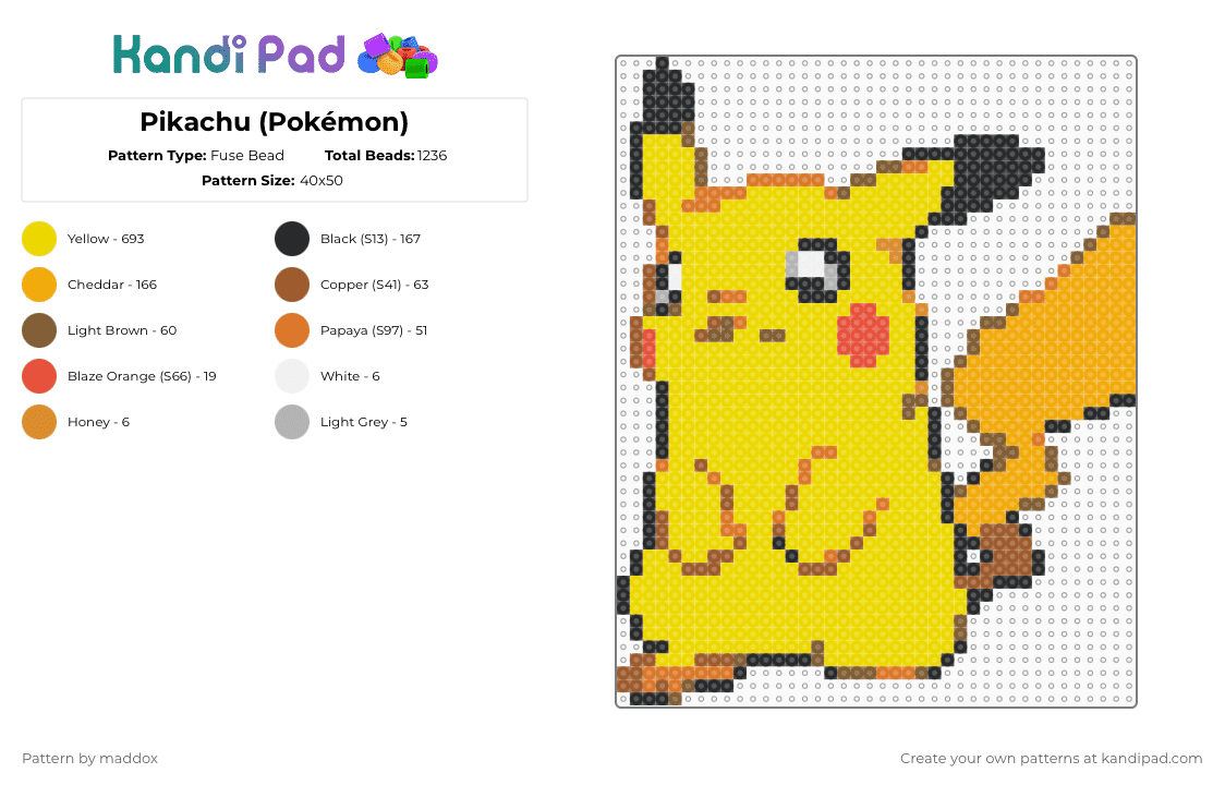 Pikachu (Pokémon) Fuse Bead Pattern - Kandi Pad | Kandi Patterns, Fuse ...