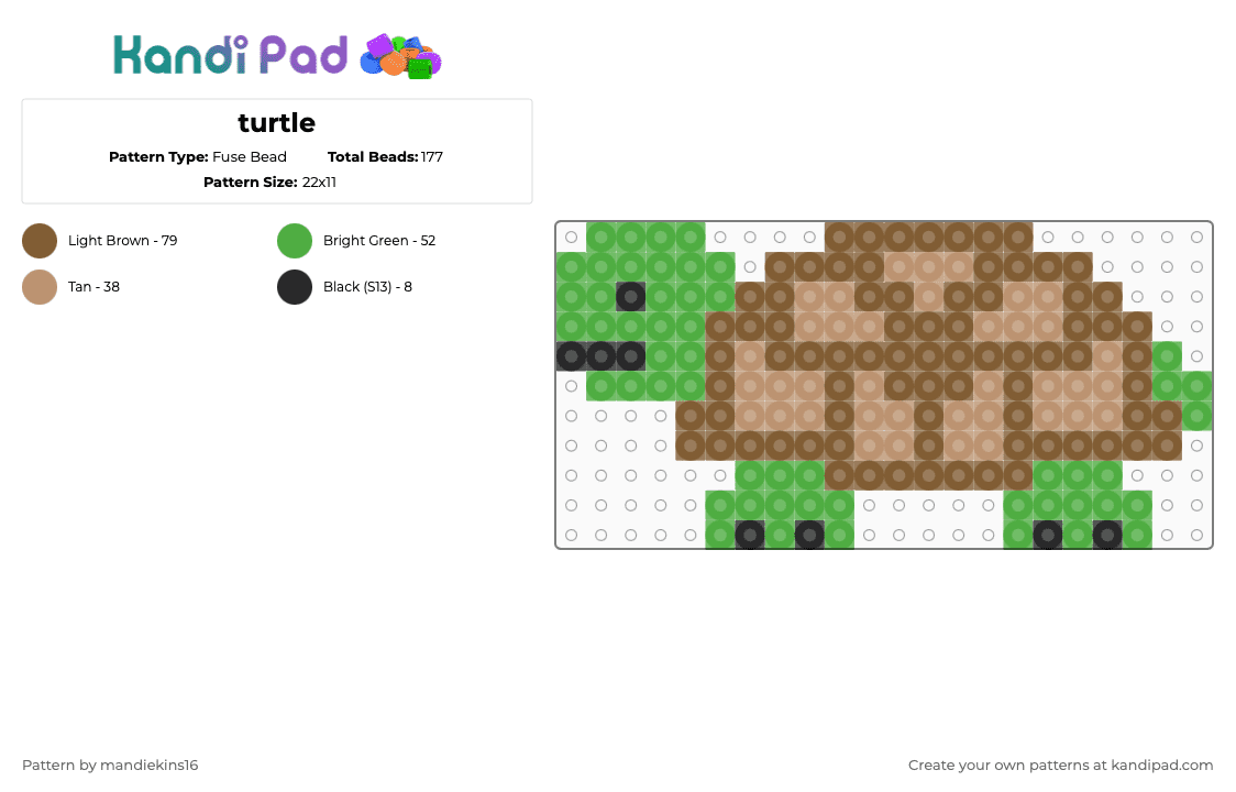 Turtle Fuse Bead Pattern - Kandi Pad | Kandi Patterns, Fuse Bead ...