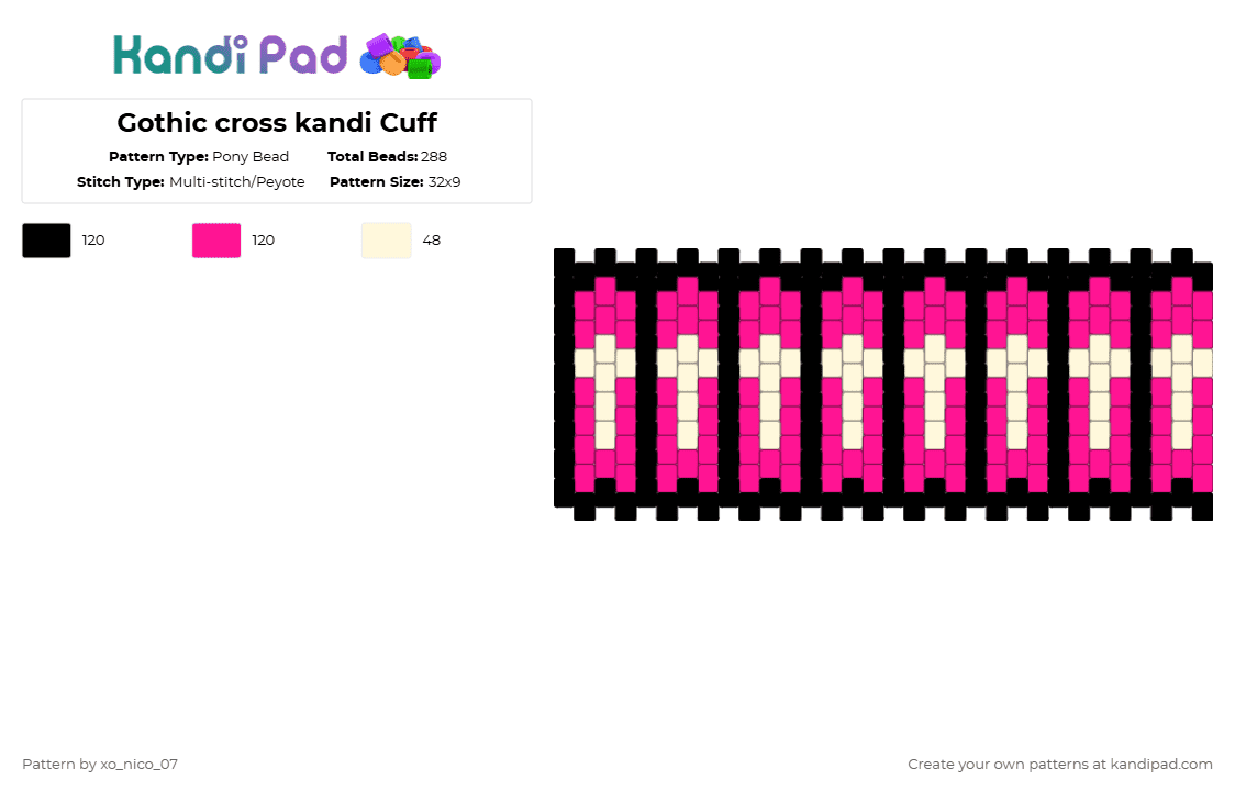 Gothic cross kandi Cuff Pony Bead Pattern - Kandi Pad | Kandi Patterns ...