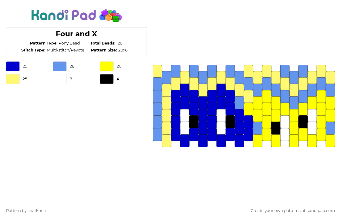 Four and X Pony Bead Pattern - Kandi Pad | Kandi Patterns, Fuse Bead ...