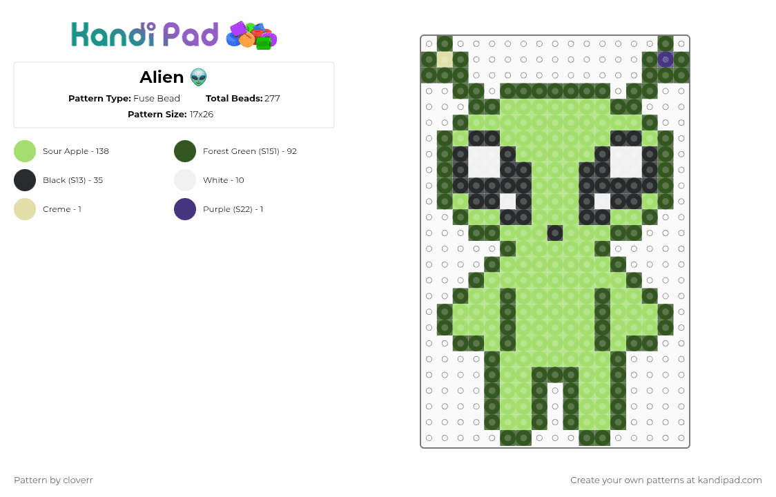 Alien 👽 Fuse Bead Pattern - Kandi Pad | Kandi Patterns, Fuse Bead ...