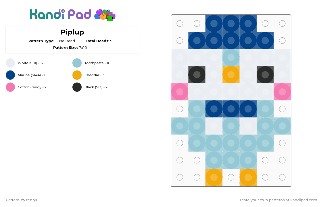 Piplup Fuse Bead Pattern - Kandi Pad | Kandi Patterns, Fuse Bead ...