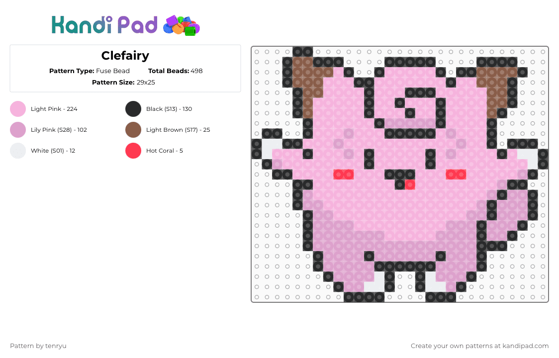 Clefairy Fuse Bead Pattern - Kandi Pad | Kandi Patterns, Fuse Bead ...