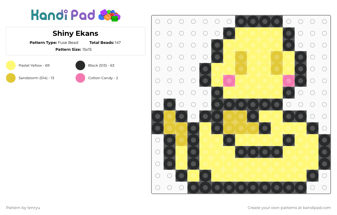Shiny Ekans Fuse Bead Pattern - Kandi Pad | Kandi Patterns, Fuse Bead ...