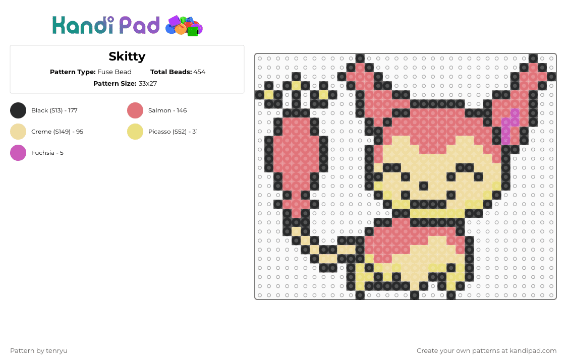 Skitty Fuse Bead Pattern - Kandi Pad | Kandi Patterns, Fuse Bead ...