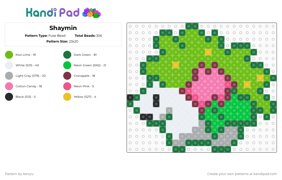 Shaymin Fuse Bead Pattern - Kandi Pad | Kandi Patterns, Fuse Bead ...