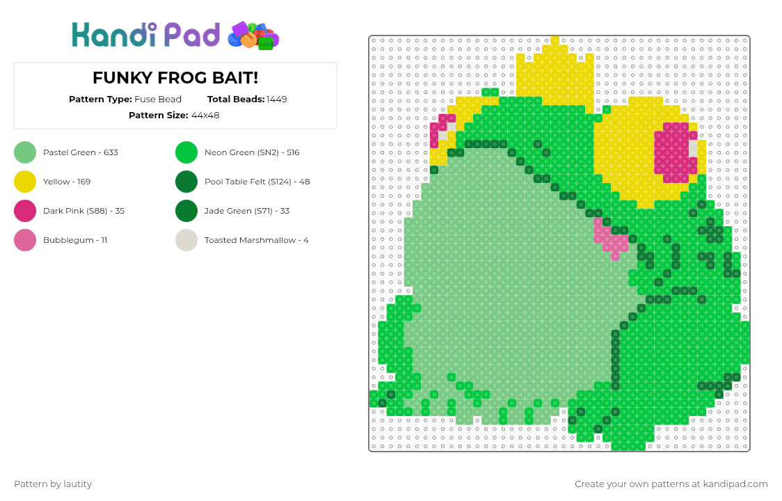 FUNKY FROG BAIT! Fuse Bead Pattern - Kandi Pad | Kandi Patterns, Fuse ...