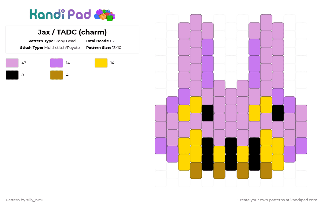 Jax / TADC (charm) Pony Bead Pattern - Kandi Pad | Kandi Patterns, Fuse ...