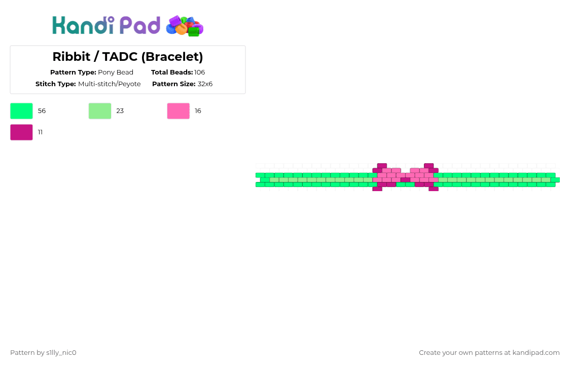 Ribbit / TADC (Bracelet) Pony Bead Pattern - Kandi Pad | Kandi Patterns ...