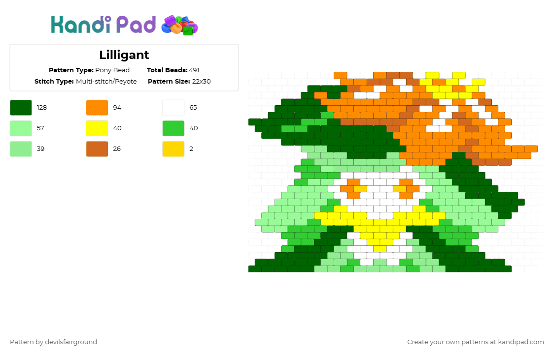 Lilligant Pony Bead Pattern - Kandi Pad | Kandi Patterns, Fuse Bead ...