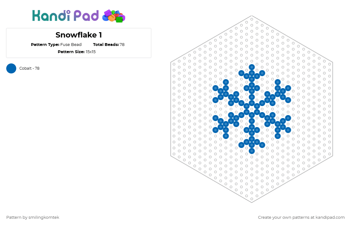 Snowflake 1 Fuse Bead Pattern - Kandi Pad | Kandi Patterns, Fuse Bead ...