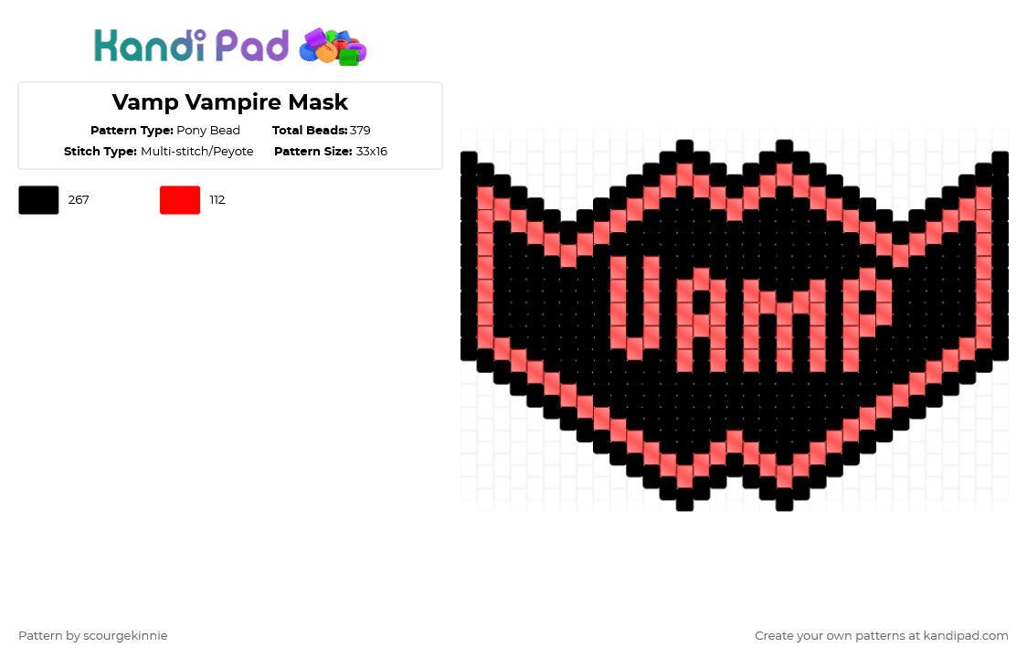 Vamp Vampire Mask Pony Bead Pattern - Kandi Pad | Kandi Patterns, Fuse ...