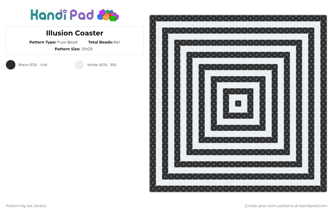 Illusion Coaster Fuse Bead Pattern - Kandi Pad | Kandi Patterns, Fuse ...