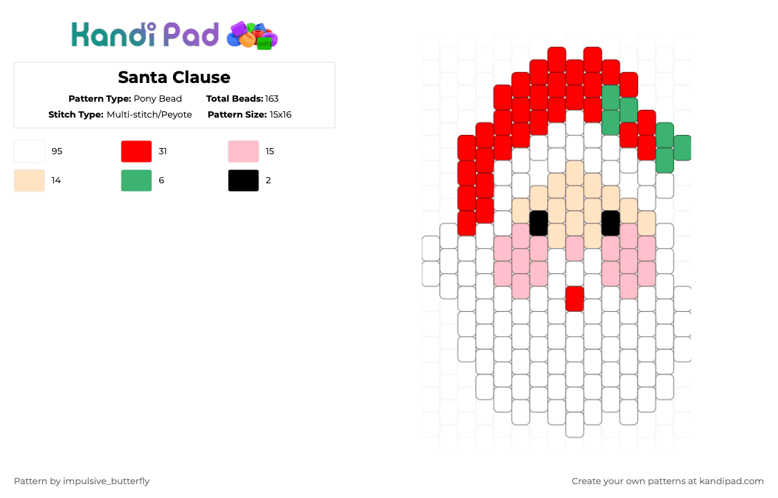 Santa Clause Pony Bead Pattern - Kandi Pad | Kandi Patterns, Fuse Bead ...