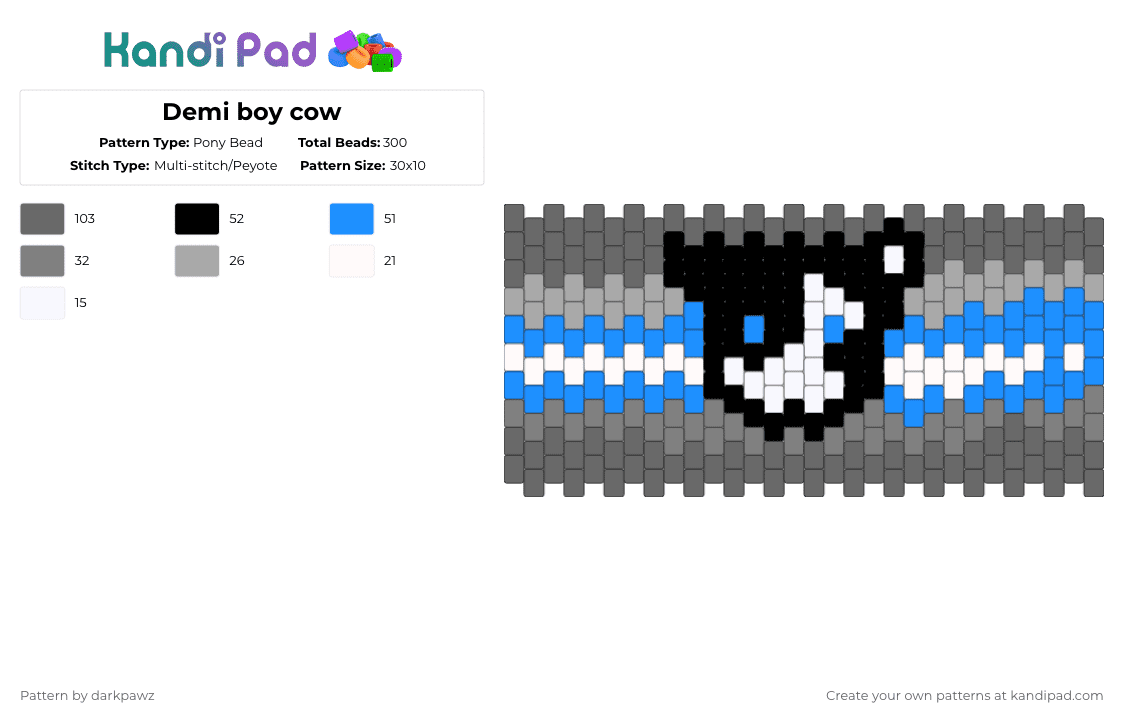 Demi boy cow Pony Bead Pattern - Kandi Pad | Kandi Patterns, Fuse Bead ...