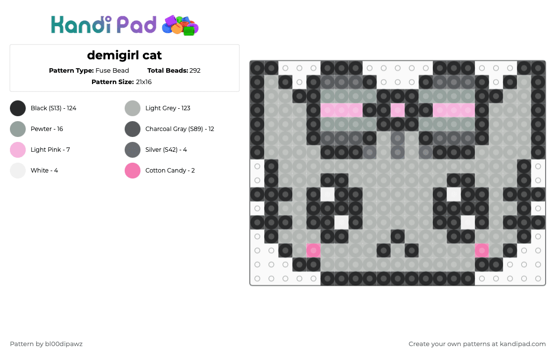 Demigirl cat Fuse Bead Pattern - Kandi Pad | Kandi Patterns, Fuse Bead ...