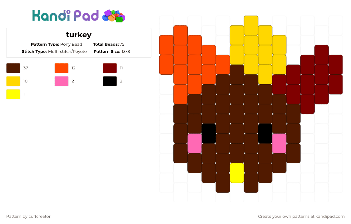 Turkey Pony Bead Pattern - Kandi Pad | Kandi Patterns, Fuse Bead ...